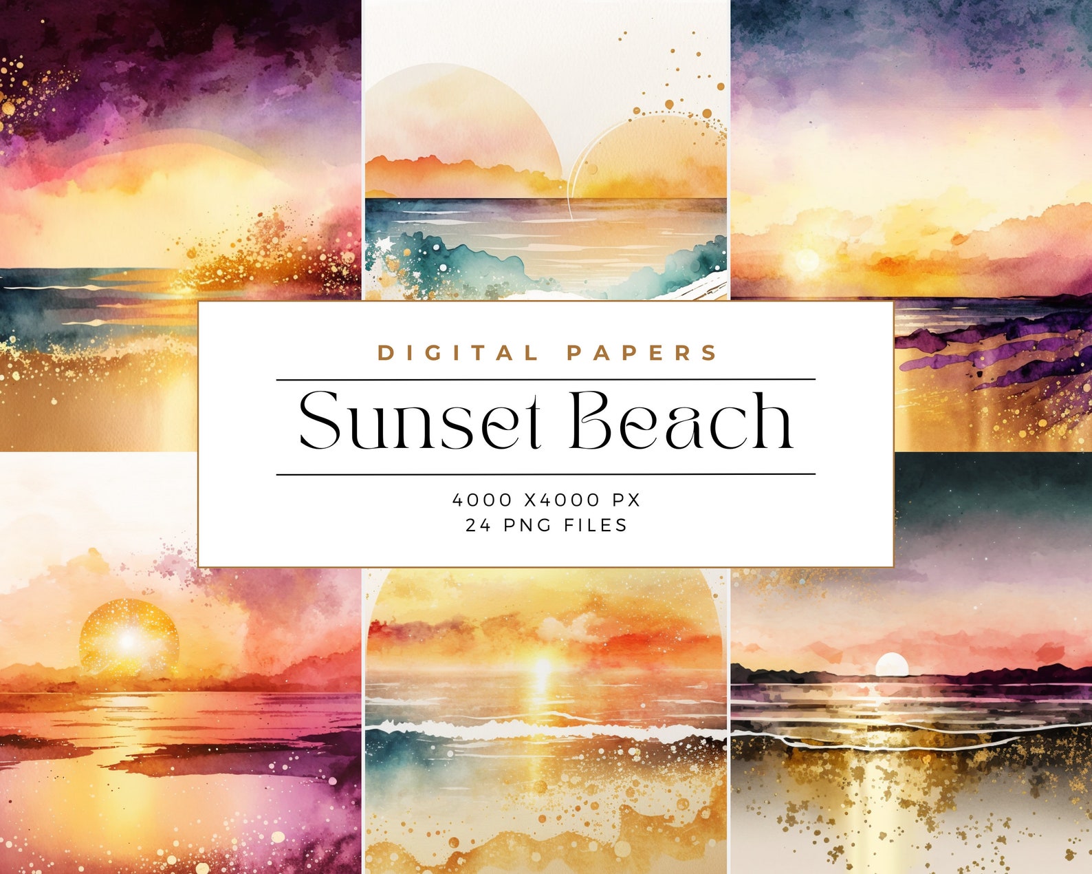 Watercolor Beach Sunsets Background, Watercolor Sunset Background ...