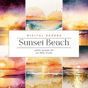 Watercolor Beach Sunsets Background, Watercolor Sunset Background ...