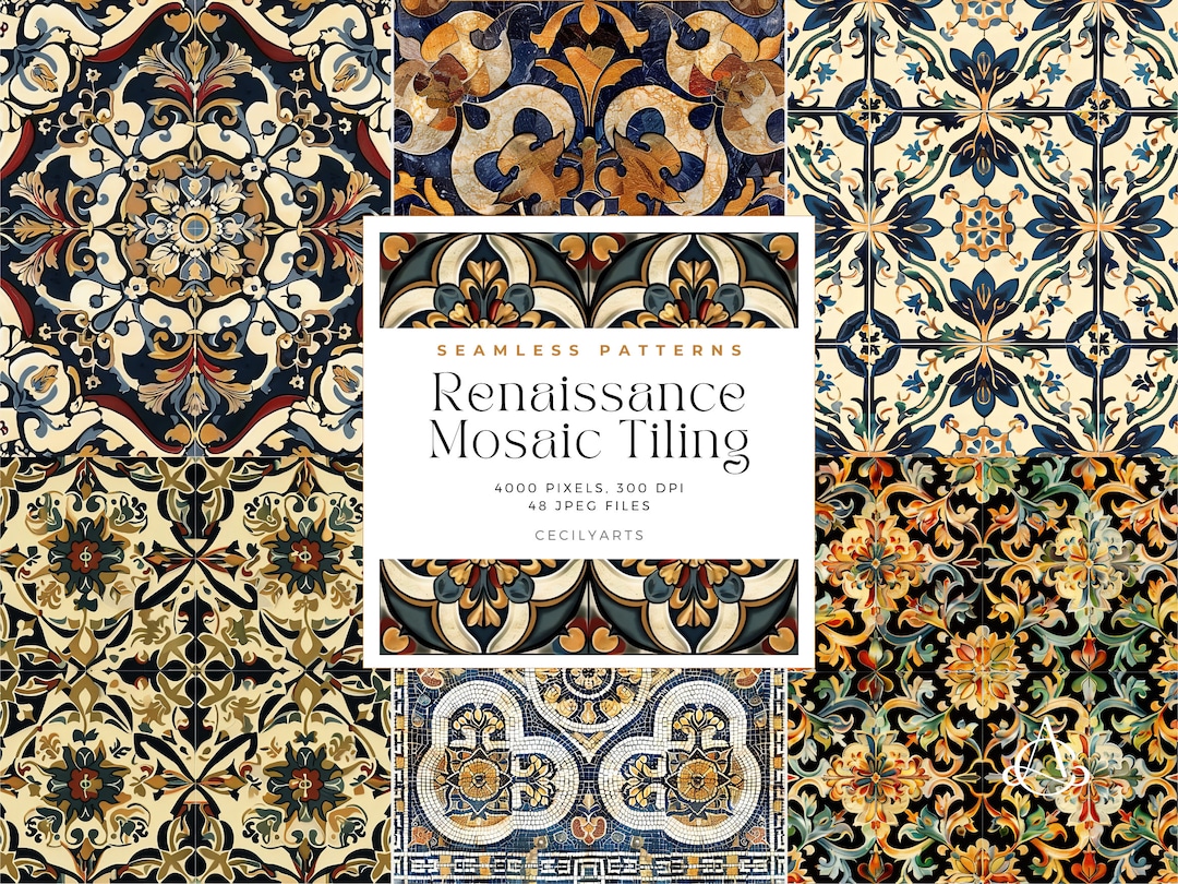Renaissance Mosaic Tiling Seamless Patterns, Seamless White Seamless ...