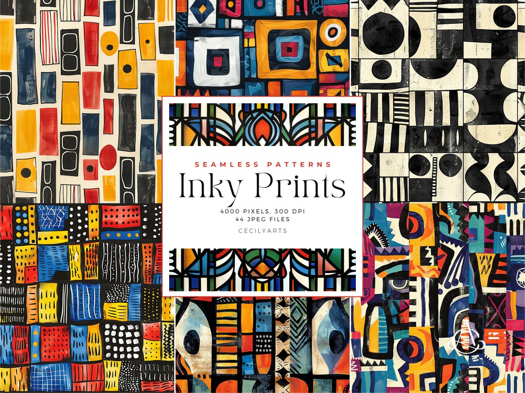 Inky Prints Seamless Patterns, Digital Paper, Printable Scrapbook Paper ...