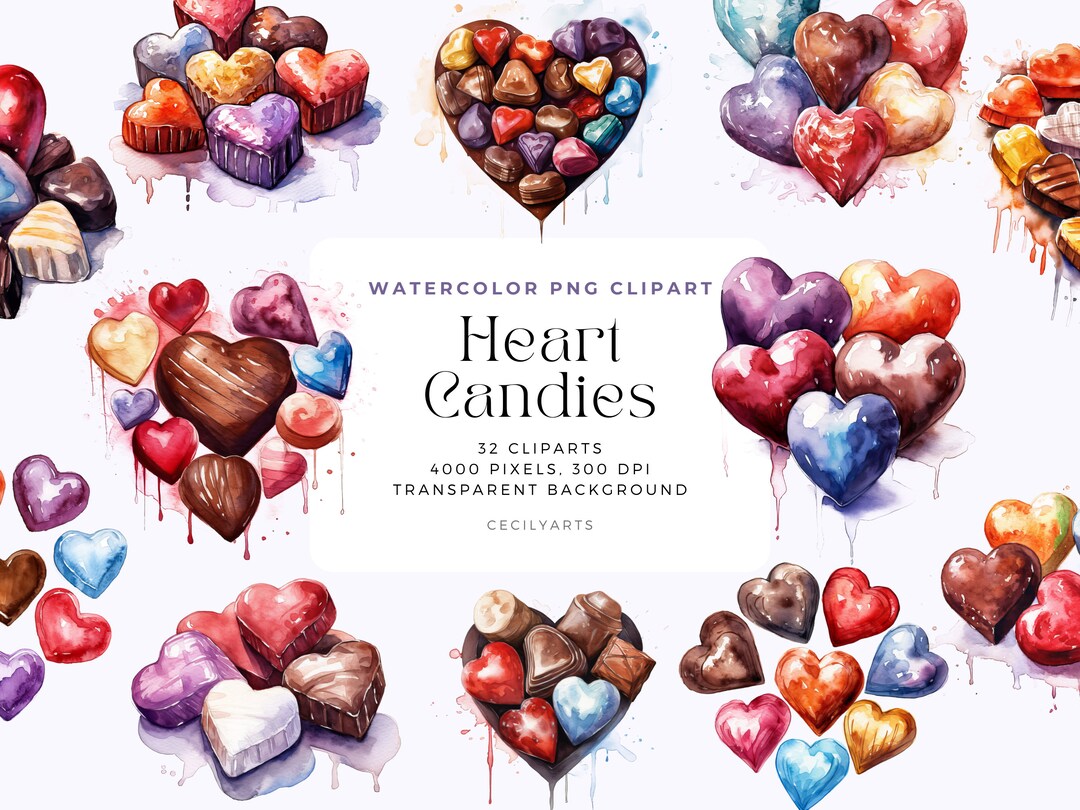 Watercolor Hearts | PNG | Valentine’s Day Illustrations, Watercolor ...