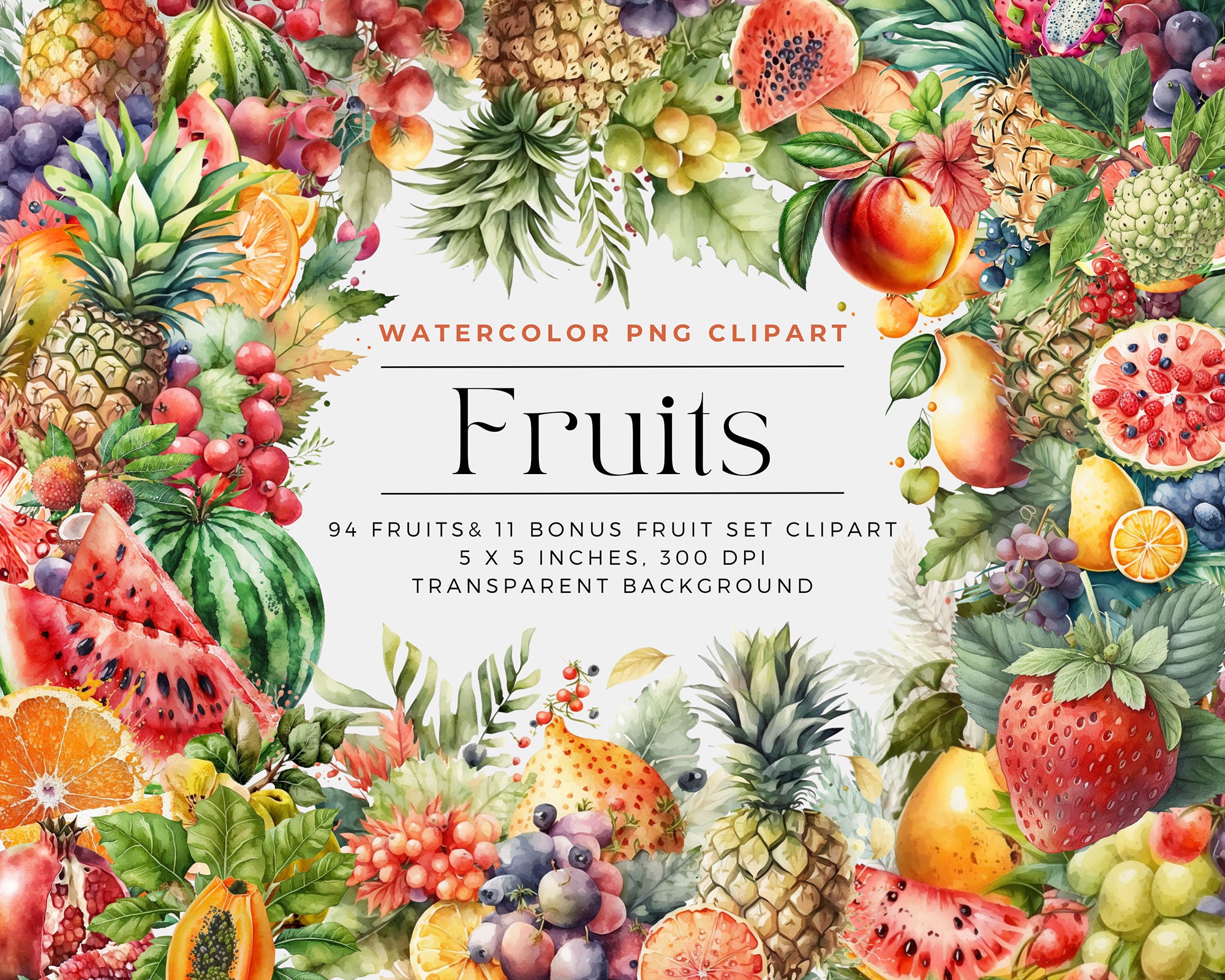 Fruits PNG Watercolor Fruits Clipart Bouquets Elements - Etsy