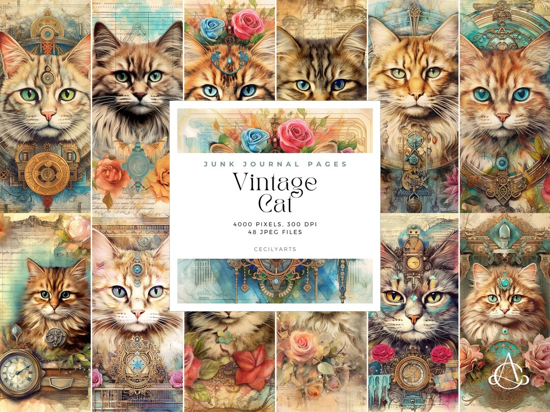 Vintage Cat Junk Journal Pages,cats Junk Journal Kit, Kitty Cat Digital ...