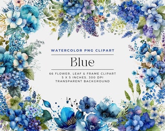 54 Powder Blue Flowers PNG, Watercolor Floral Clipart Bouquets ...