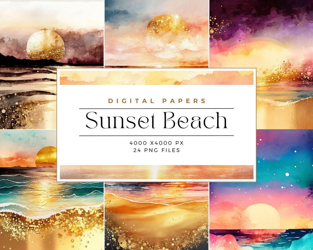 Watercolor Beach Sunsets Background, Watercolor Sunset Background ...