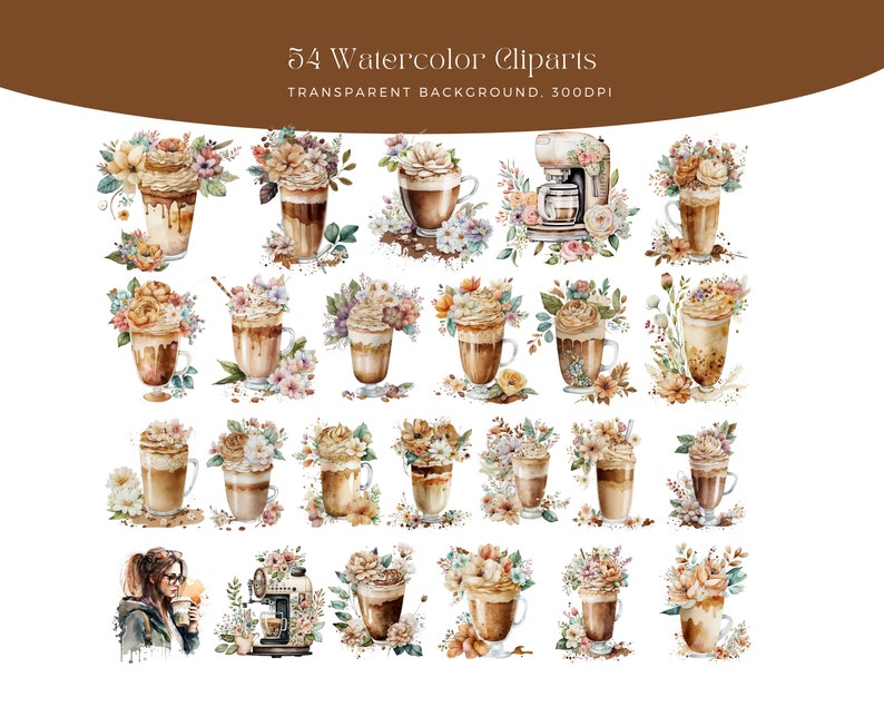 Cold Coffee PNG Watercolor Floral Coffee Clipart Flower - Etsy