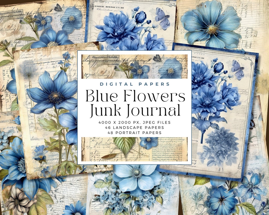 Blue Floral Junk Journal Printable Vintage Papers, Vintage Paper ...