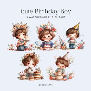 Cute Birthday Boy, Birthday Party Clipart Bundle, Happy Birthday PNG ...