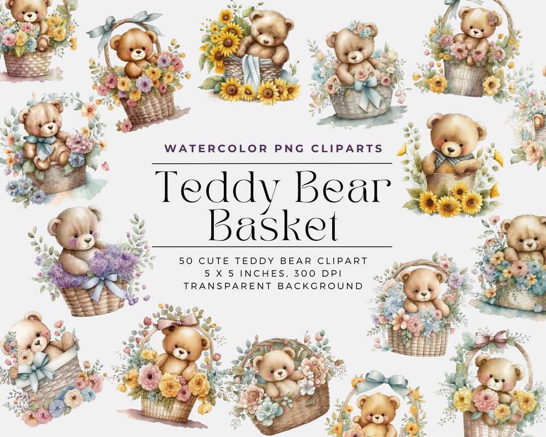 Watercolor Teddybear Clipart, Spring Easter, Babyshower Clipart ...