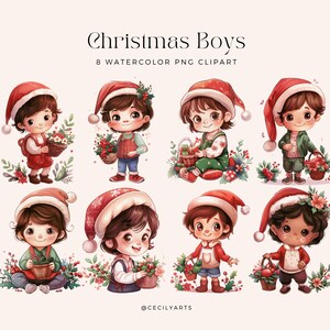 Christmas Boys Cliparts, Christmas Little Boy Watercolor Clipart Bundle ...
