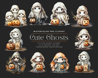 Cute Ghost Clipart Bundle Watercolor Halloween Clipart High - Etsy