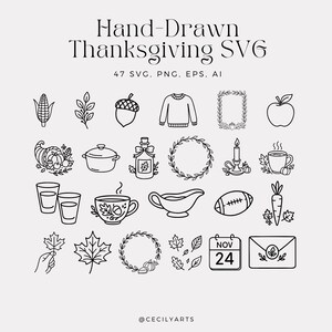 Hand-drawn Thanksgiving Doodles Clipart | Fall Svg and Png Bundle ...