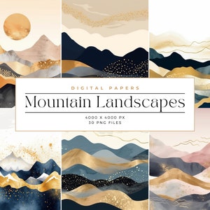 Mountain Landscapes Digital Paper Set, Printable Backgrounds, Junk ...