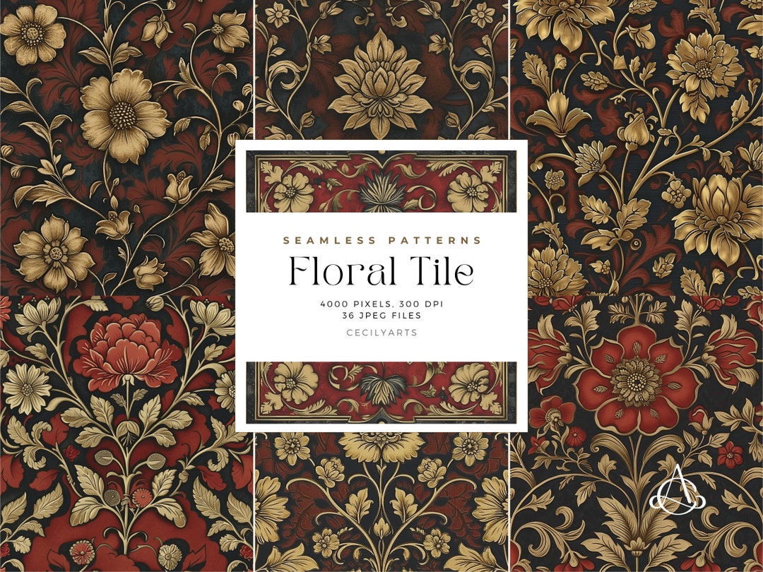 Red Floral Tile Seamless Pattern, Commercial Use, Digital Repeat ...
