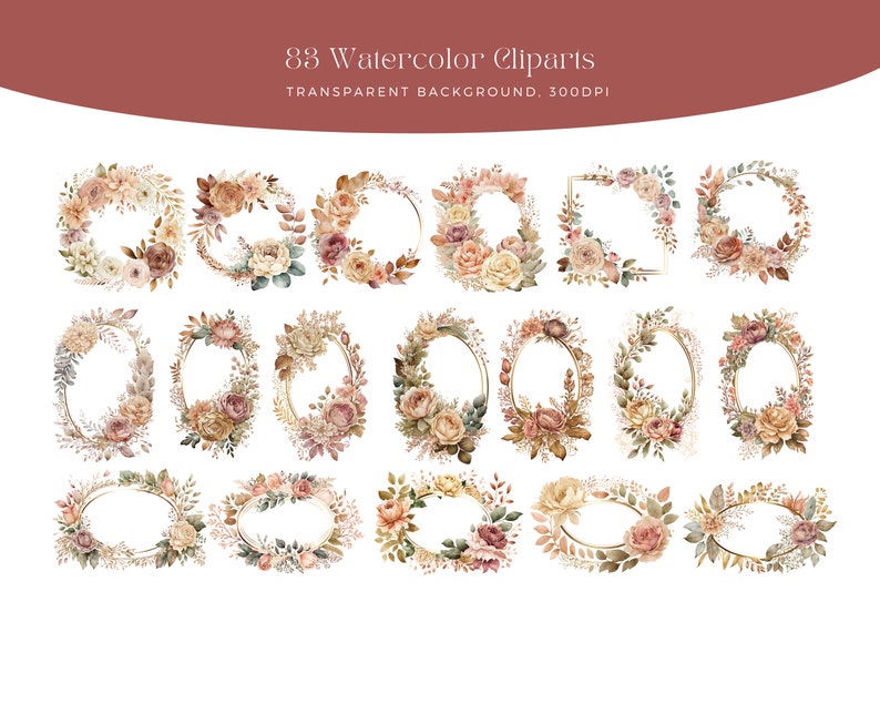83 Rose Gold and Cream Flowers PNG, Watercolor Floral Clipart Bouquets ...