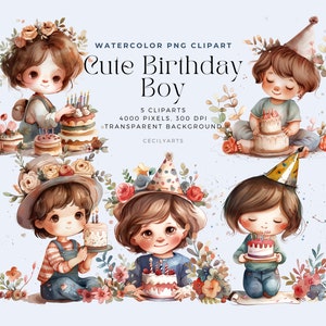 Cute Birthday Boy, Birthday Party Clipart Bundle, Happy Birthday PNG ...