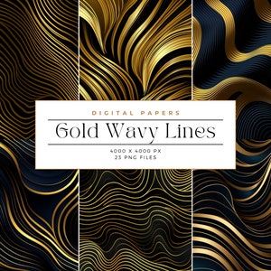 Gold Wavy Lines Digital Paper Backgrounds, Glamorous , Abstract ...