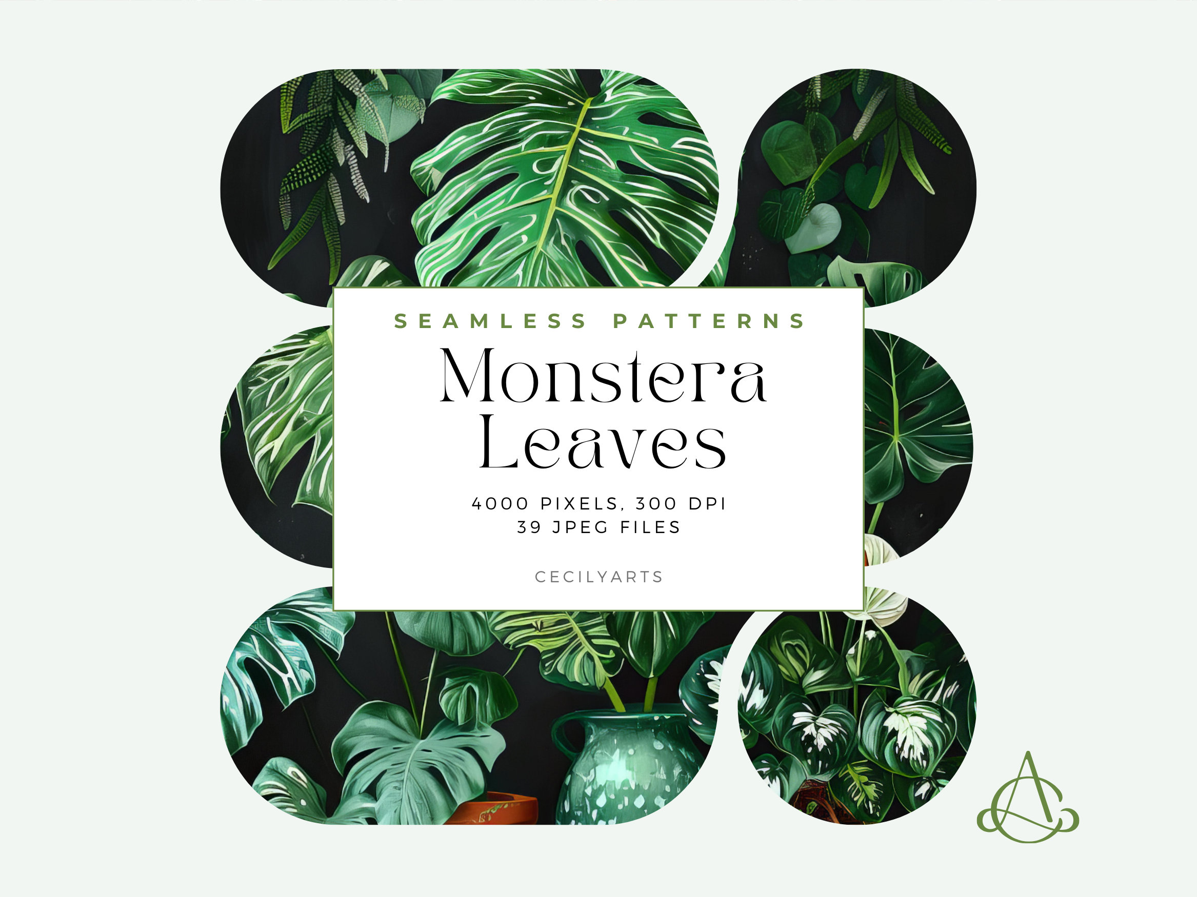 Monstera Leaves Seamless Patterns, Commercial Use Digital Download ...