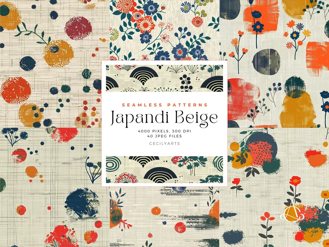 Modern Japandi Beige Seamless Patterns, Commercial Use Digital Download ...