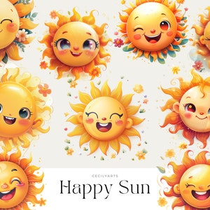 Happy Sun Clipart, Watercolor Cute Sun Clipart, Commercial Use, Weather ...