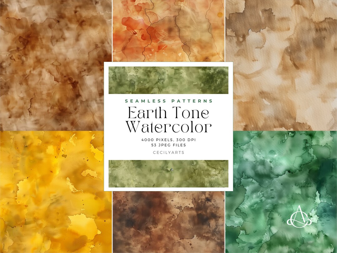 Earth Tone Watercolor Seamless Patterns, Digital Download JPG, Seamless ...
