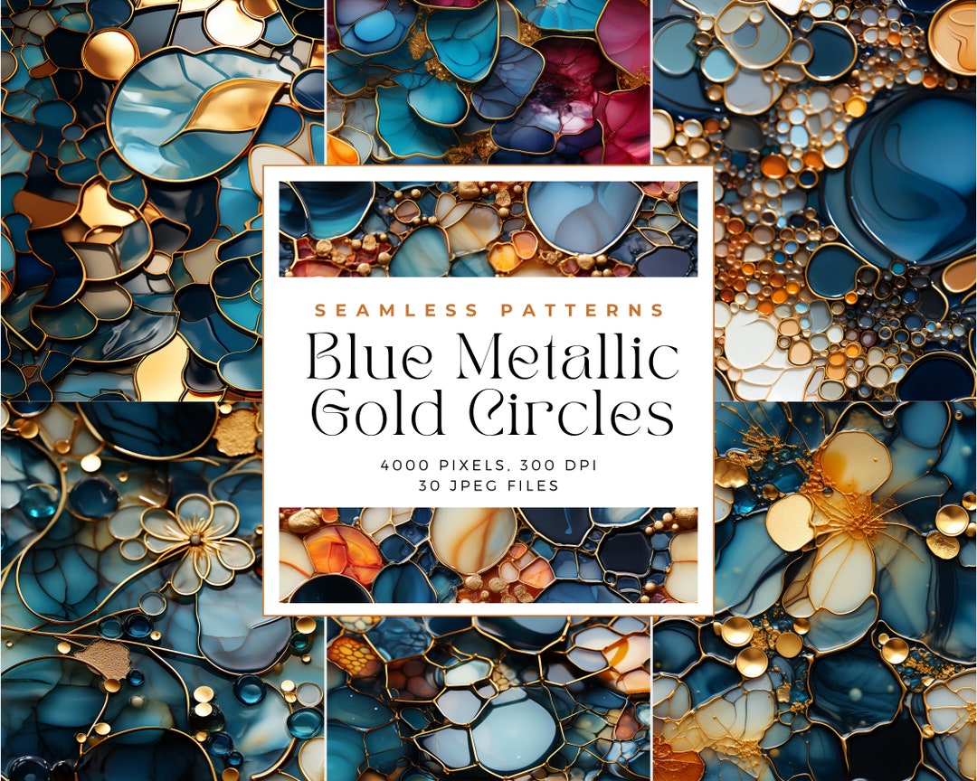 Blue Metallic Gold Circle Seamless Pattern Digital Paper, Glam Digital ...