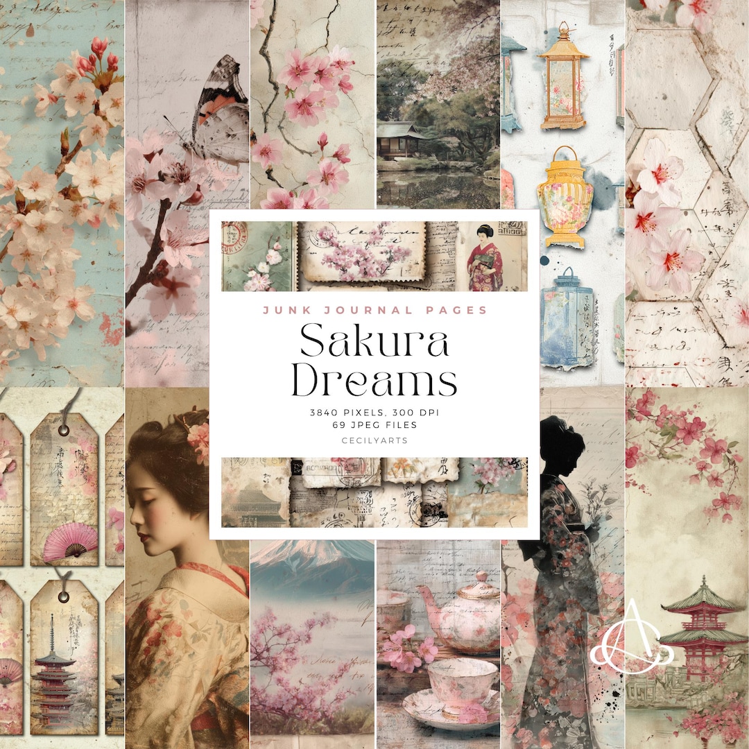 Sakura Junk Journal Kit, Cherry Blossom Printable Pages, Digital ...