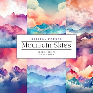 Mountain Skies Digital Paper Set, Printable Backgrounds, Junk Journal ...