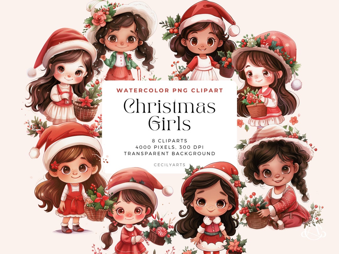 Christmas Girls Cliparts, Christmas Little Girls Watercolor Clipart ...