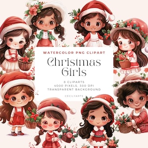Christmas Girls Cliparts, Christmas Little Girls Watercolor Clipart ...