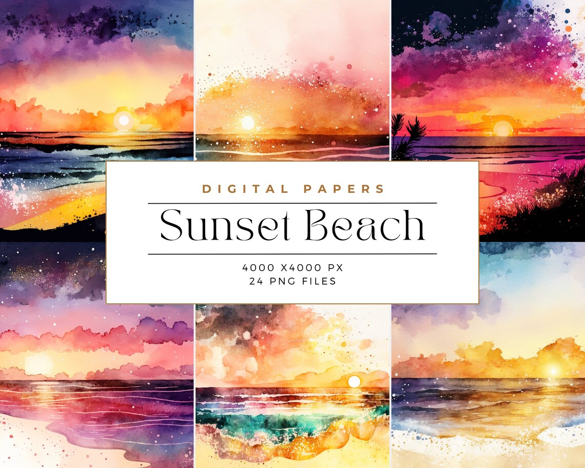 Watercolor Beach Sunsets Background, Watercolor Sunset Background ...