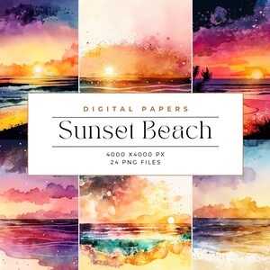 Watercolor Beach Sunsets Background, Watercolor Sunset Background ...