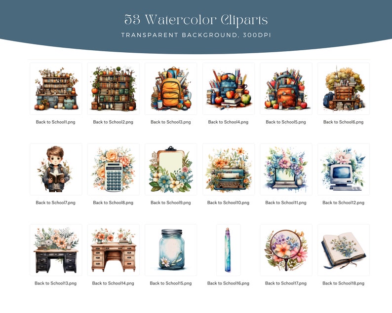 Back to School Clipart, Watercolor Teacher Clip Art, Commercial Use ...