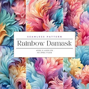 Rainbow Damask Digital Paper, Seamless Damask Patterns, Damask Pattern ...