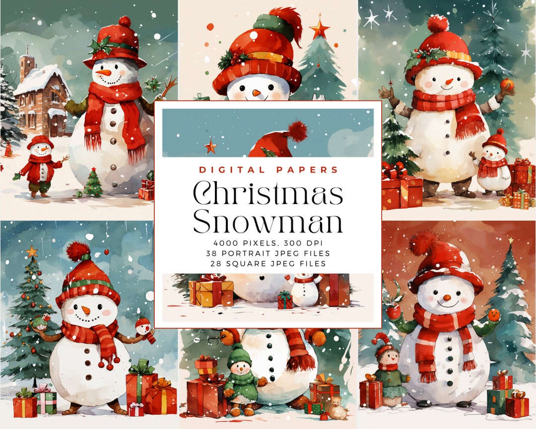 Printable Vintage Snowman Christmas Cards, NOT Seamless, Journal Paper ...