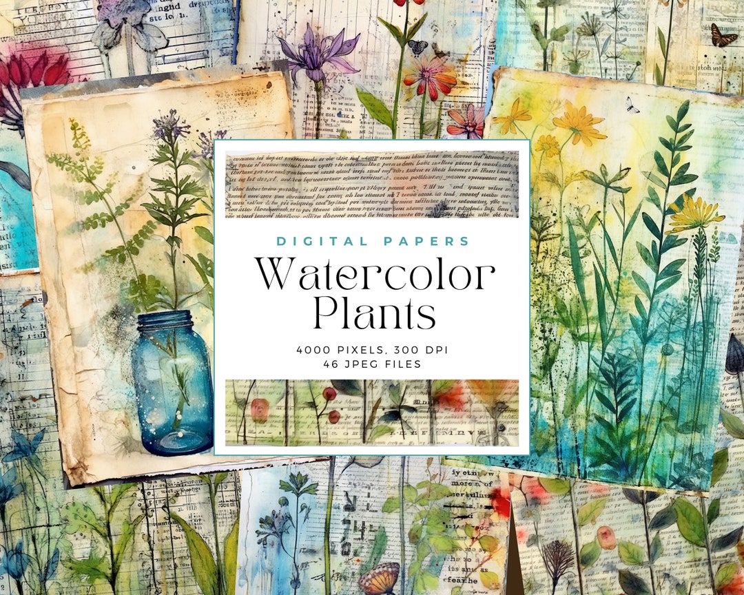 Junk Journal Printable Watercolor Plants Vintage Papers, Vintage Paper ...