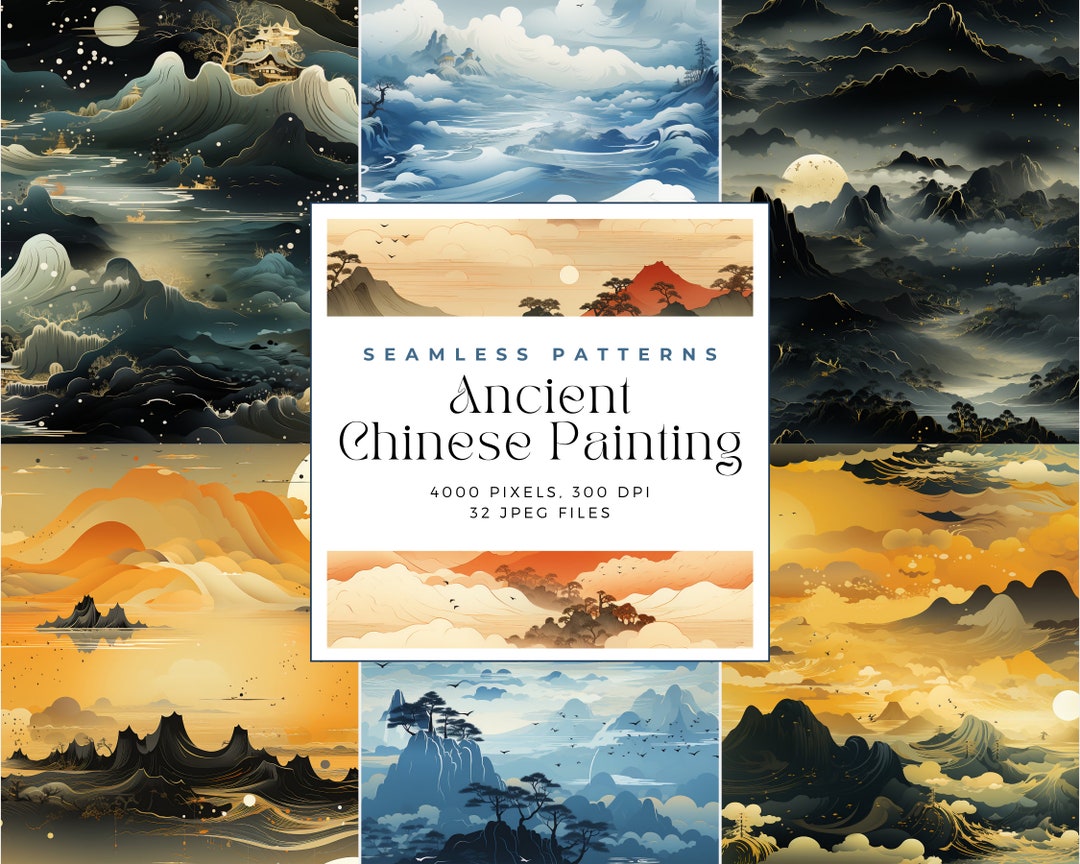 Ancient Chinese Painting Digital Paper, Seamless Chinese Painting ...