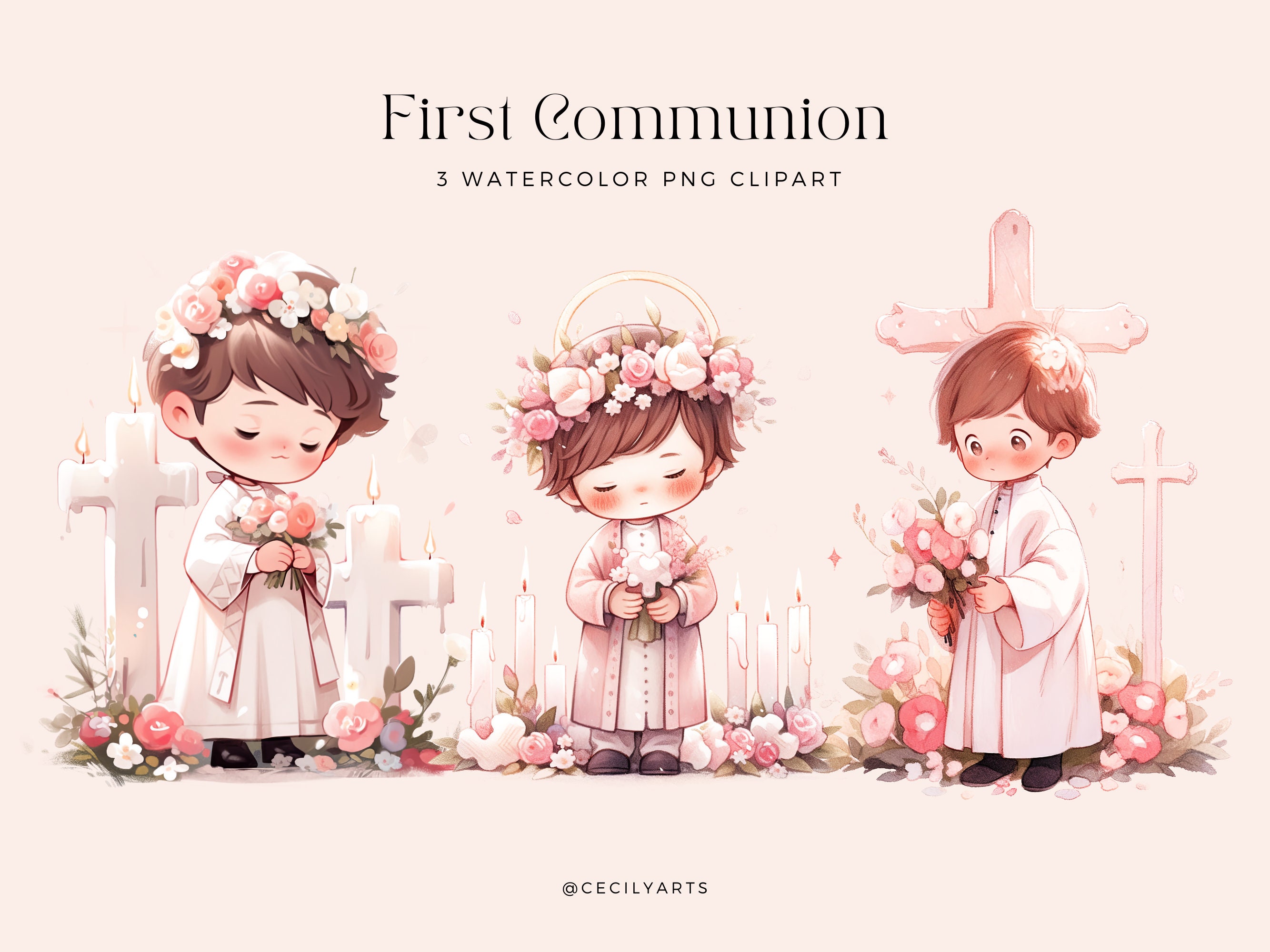 First Communion Watercolor Clipart, Watercolor Clipart, Christian ...