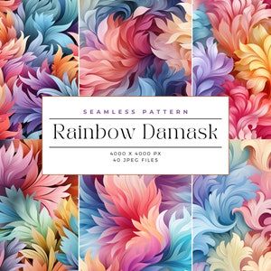 Rainbow Damask Digital Paper, Seamless Damask Patterns, Damask Pattern ...