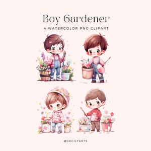 Boy Gardener Clipart, Gardening Cute Son Boy, Chibi Clipart, Plenner ...