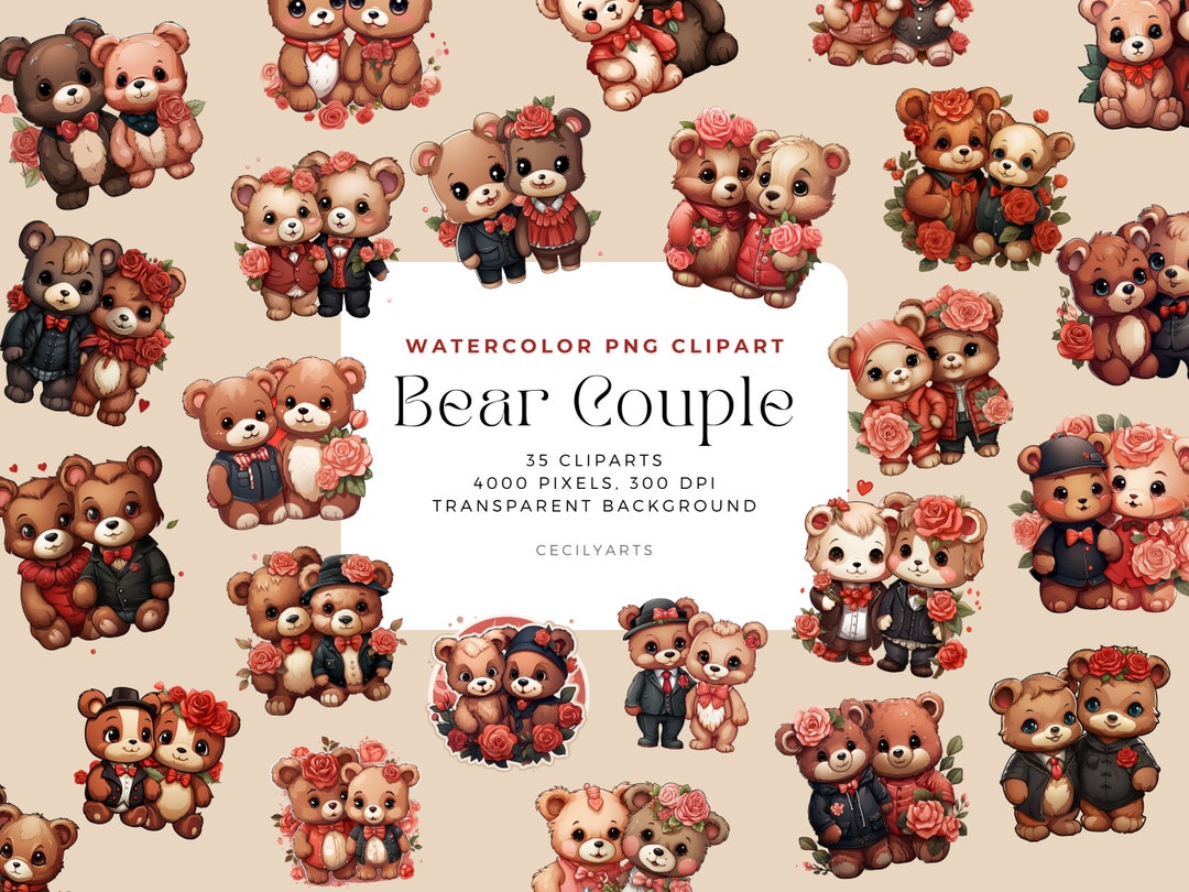 Couple Bears Clipart, Valentines Day Love Bears Clipart, Valentine Png ...