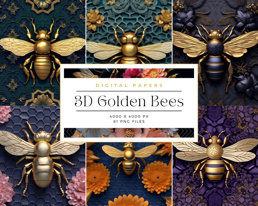 3d Golden Bees, Commercial Use, Digital Paper - Etsy