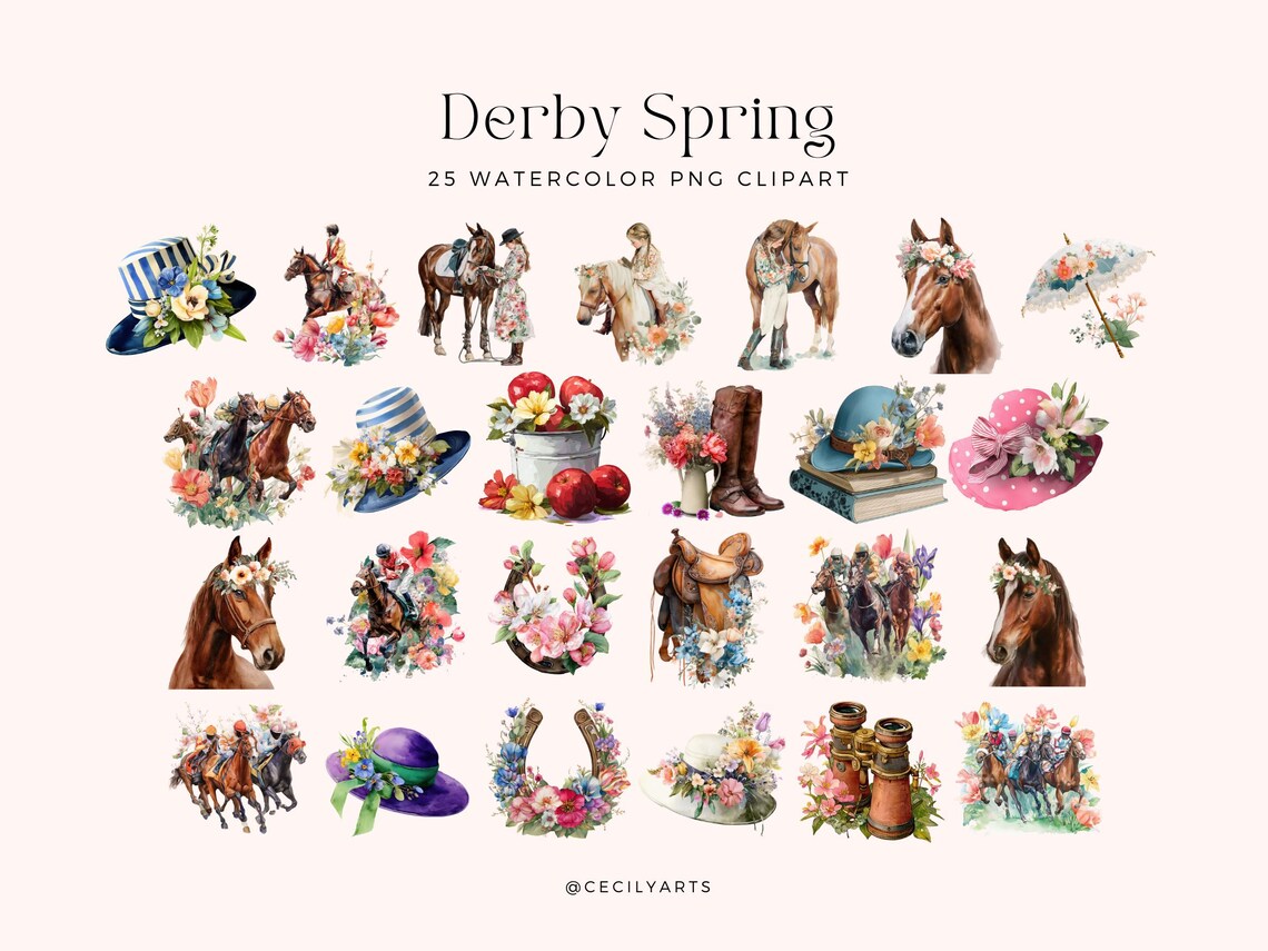 Derby Watercolor Clipart: Spring Racing PNG (digital Download) - Etsy