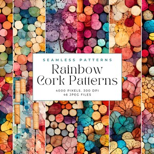 Rainbow Cork Digital Paper, Seamless Damask Patterns, Cork Pattern ...