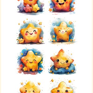 Happy Star Clipart, Watercolor Cute Star Clipart, Commercial Use ...