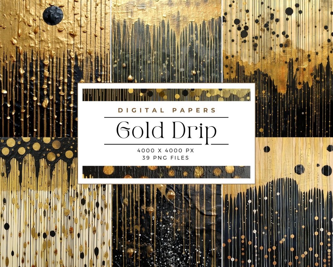 Dripping Gold Digital Paper, Glitter and Foil Backgrounds, Junk Journal ...