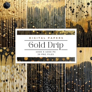 Dripping Gold Digital Paper, Glitter and Foil Backgrounds, Junk Journal ...