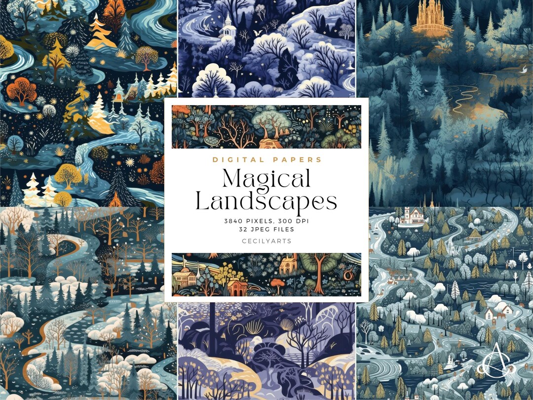 Magical Landscapes, Printable Backgrounds, Junk Journal Paper, Fantasy ...