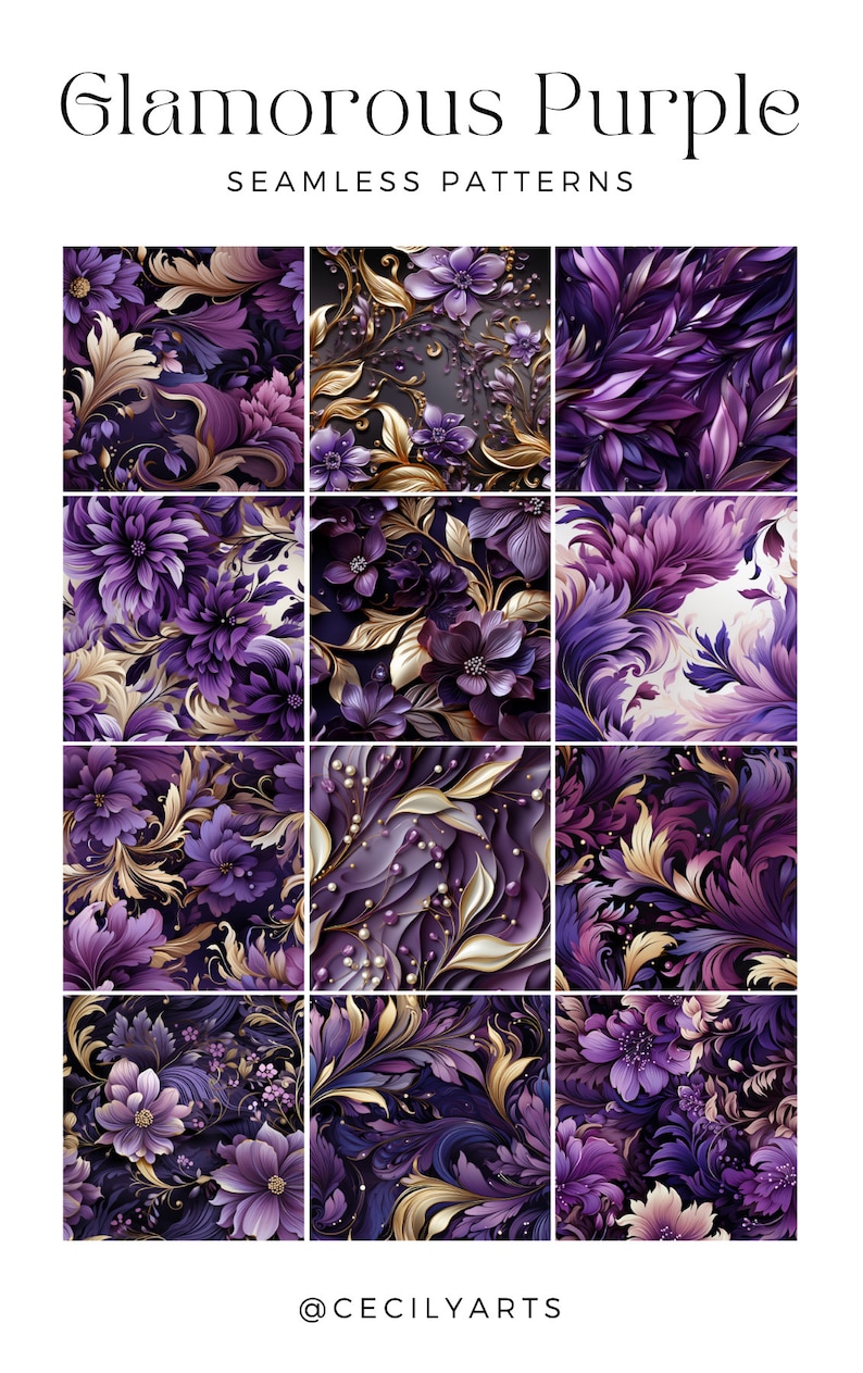 Purple Glamorous Seamless Pattern Digital Paper, Glam Digital Paper ...