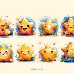 Happy Star Clipart, Watercolor Cute Star Clipart, Commercial Use ...